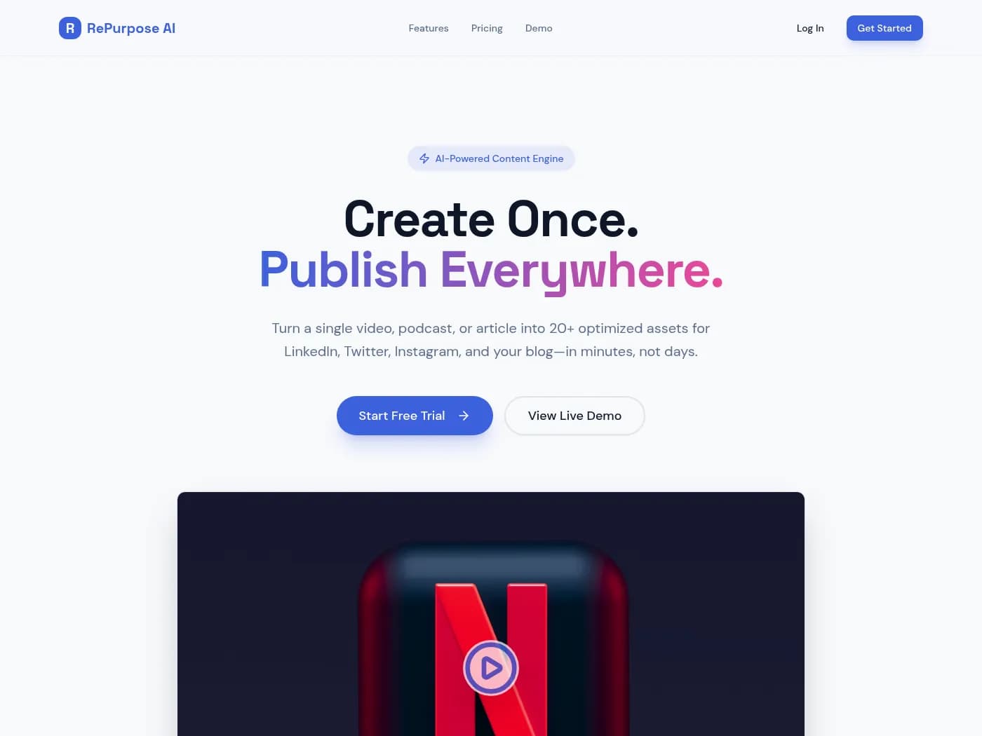 RePurpose AI: All-in-One Content Repurposing SaaS for Creators & Marketers