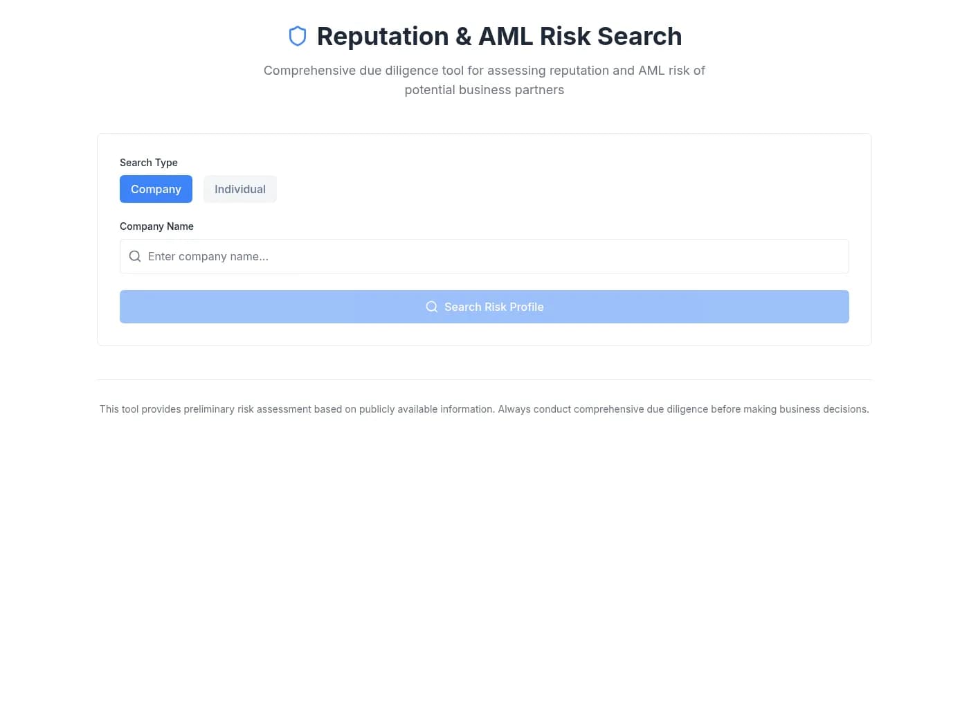 Reputation & AML Risk Search Tool