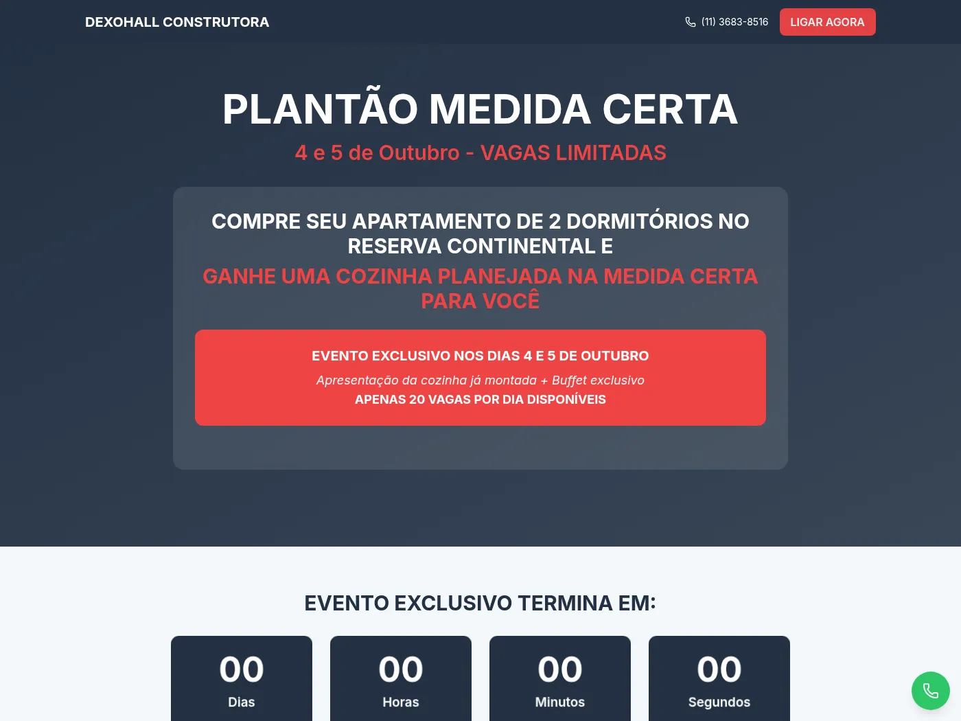 Landing Page de Lançamento para Reserva Continental com Cozinha Planejada Grátis