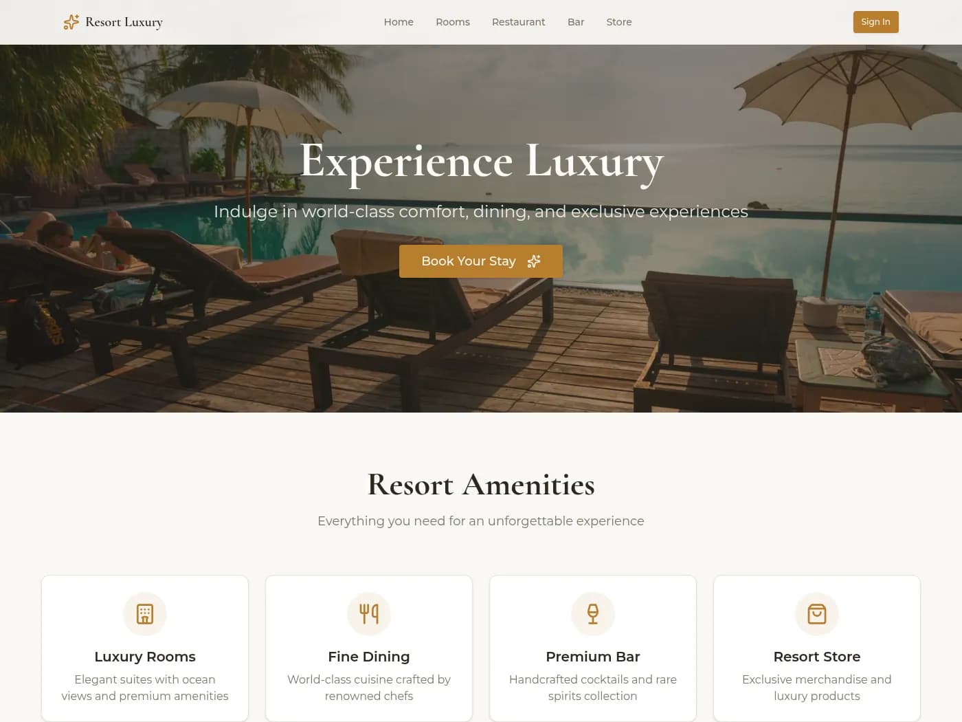 Resort Luxury: Hotel Website with Booking and Integrated Purchases