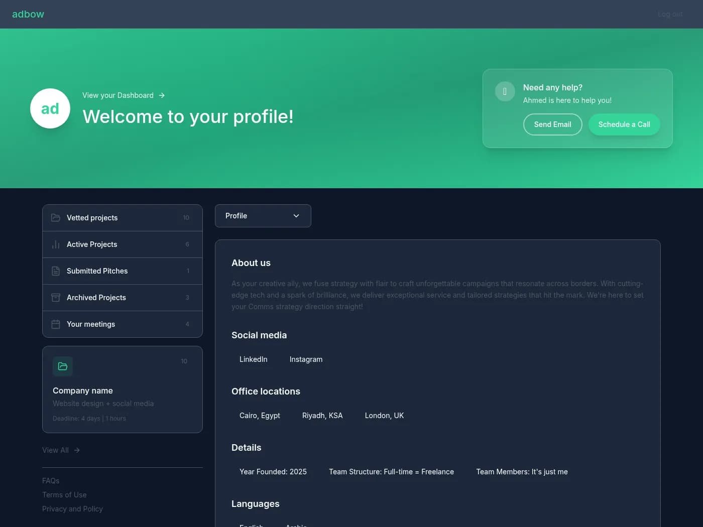 Responsive B2B Agency-Brand Dashboard