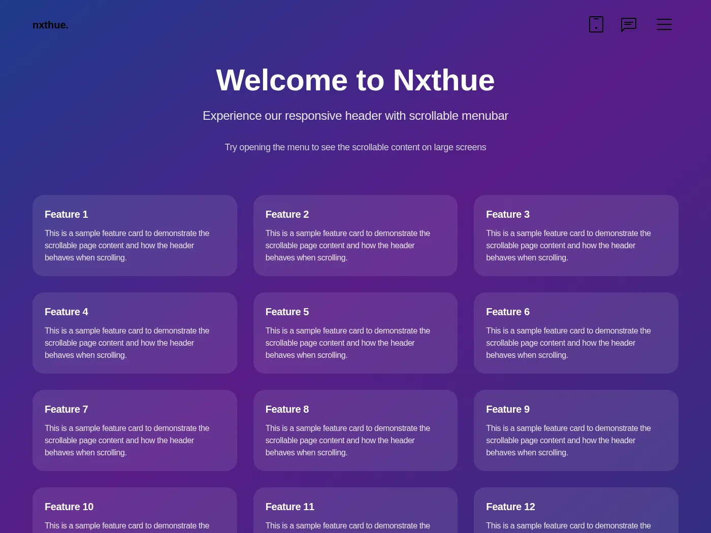 Responsive Header with Scrollable Menubar for Large Screens