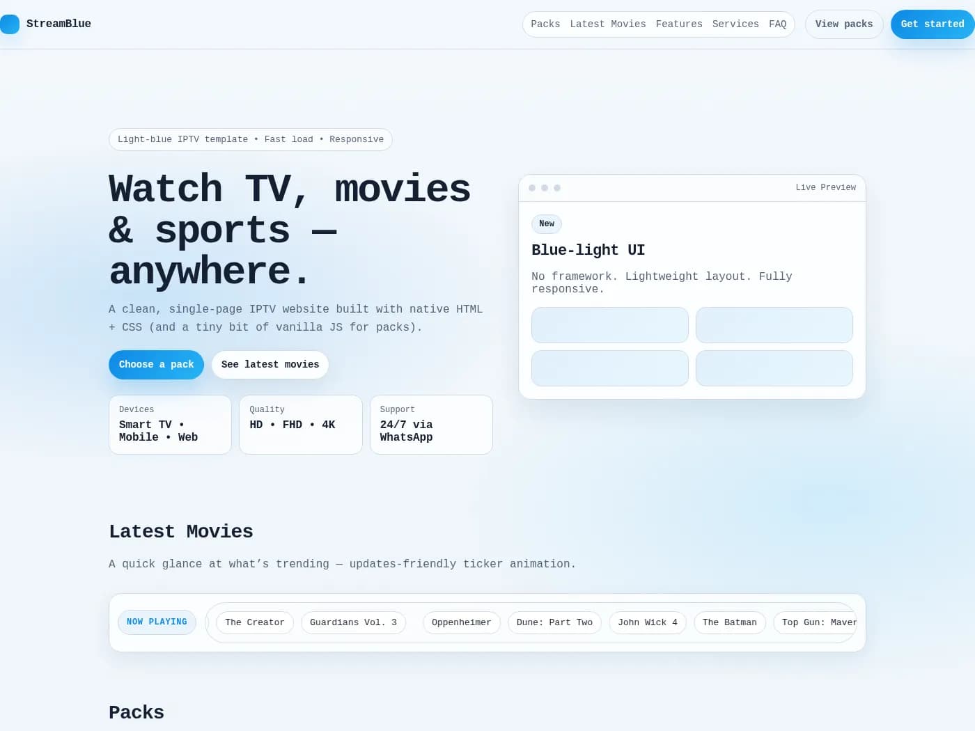 Responsive IPTV Streaming Website