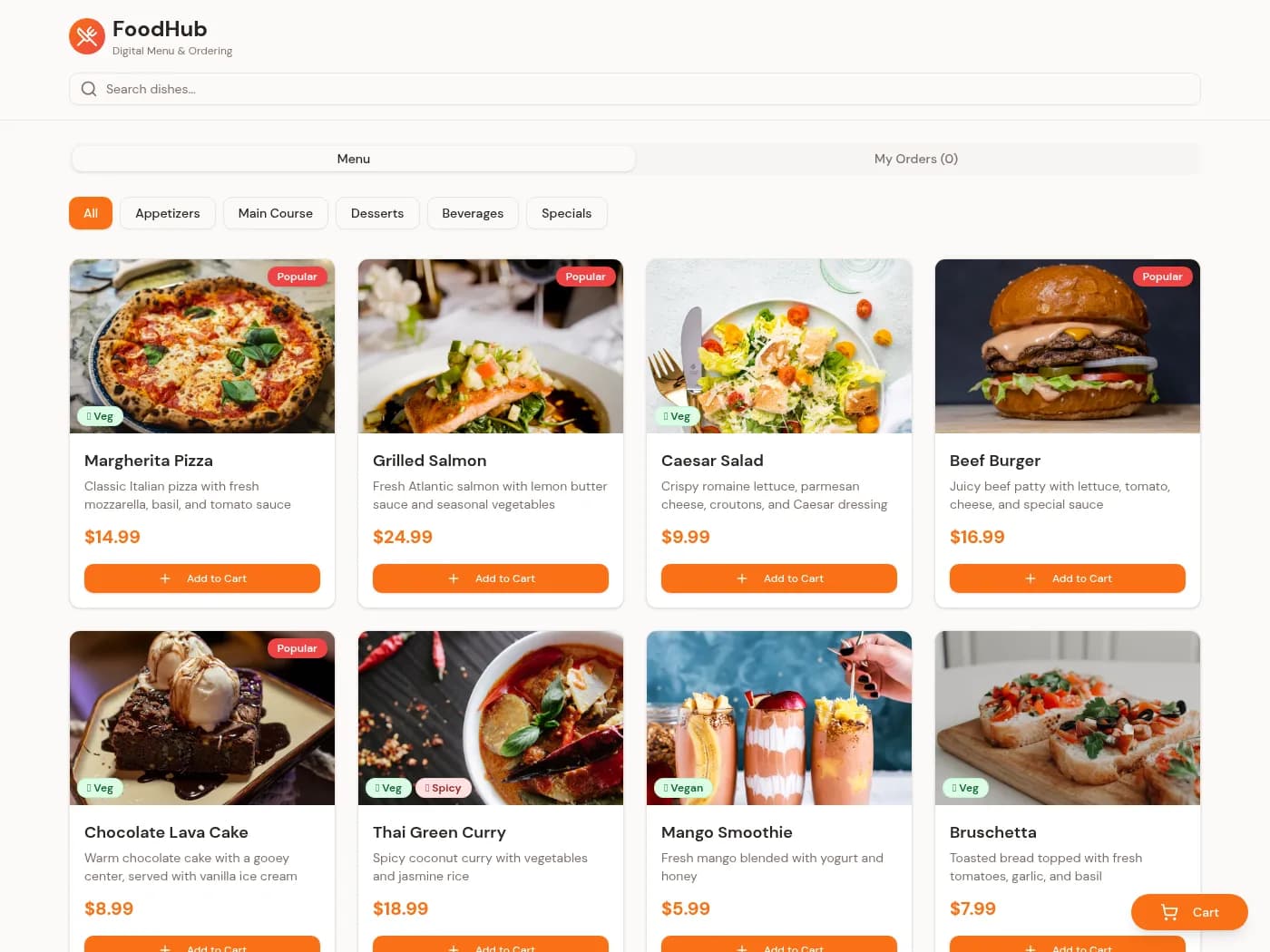 Digital Restaurant E-Menu and Food Ordering App