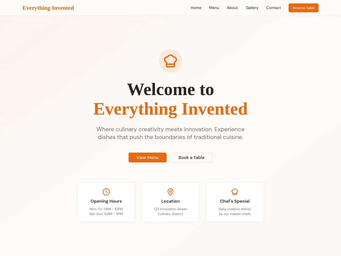 Inventive Restaurant Website