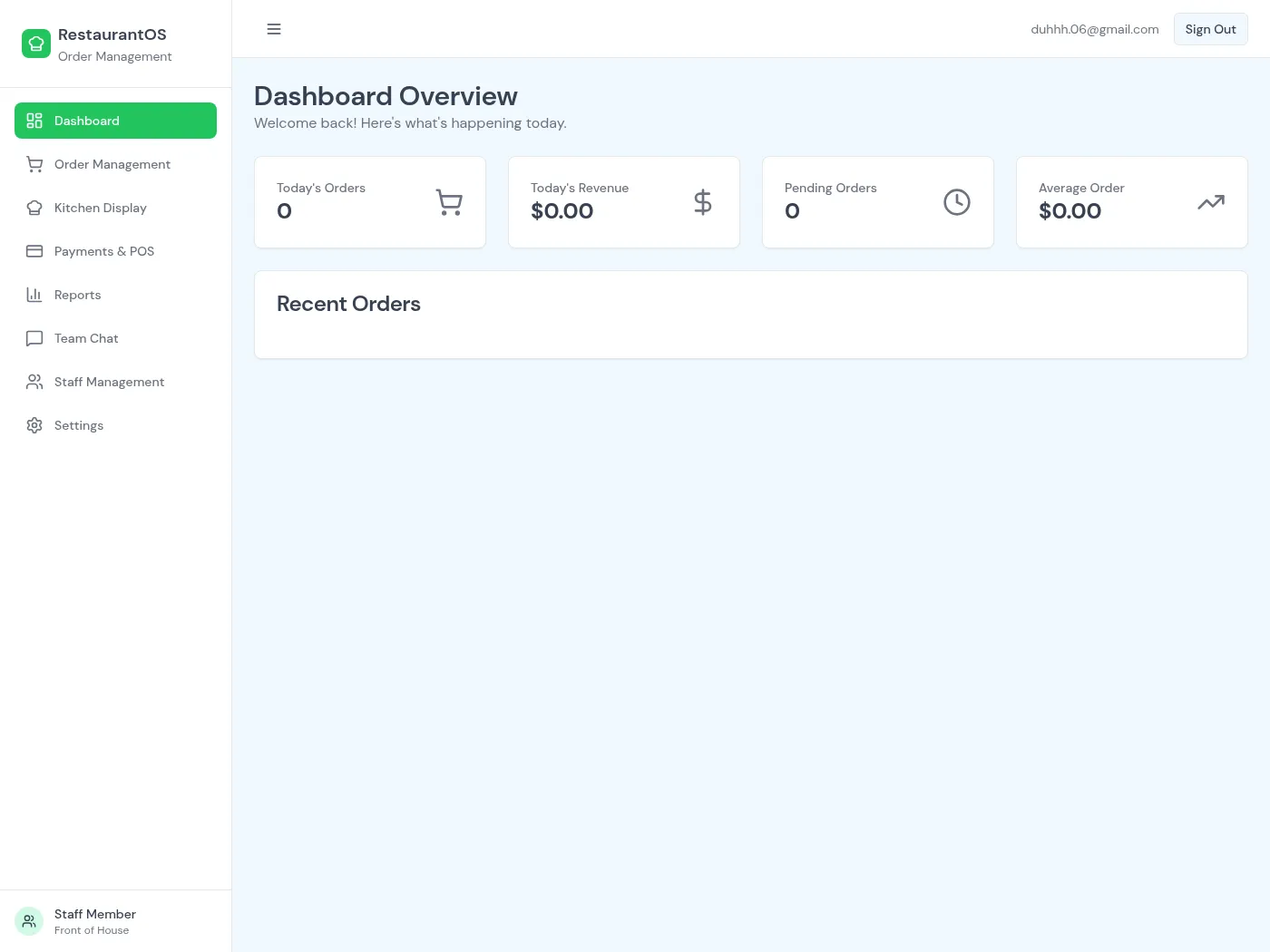 Restaurant Order and Operations Management Web Dashboard