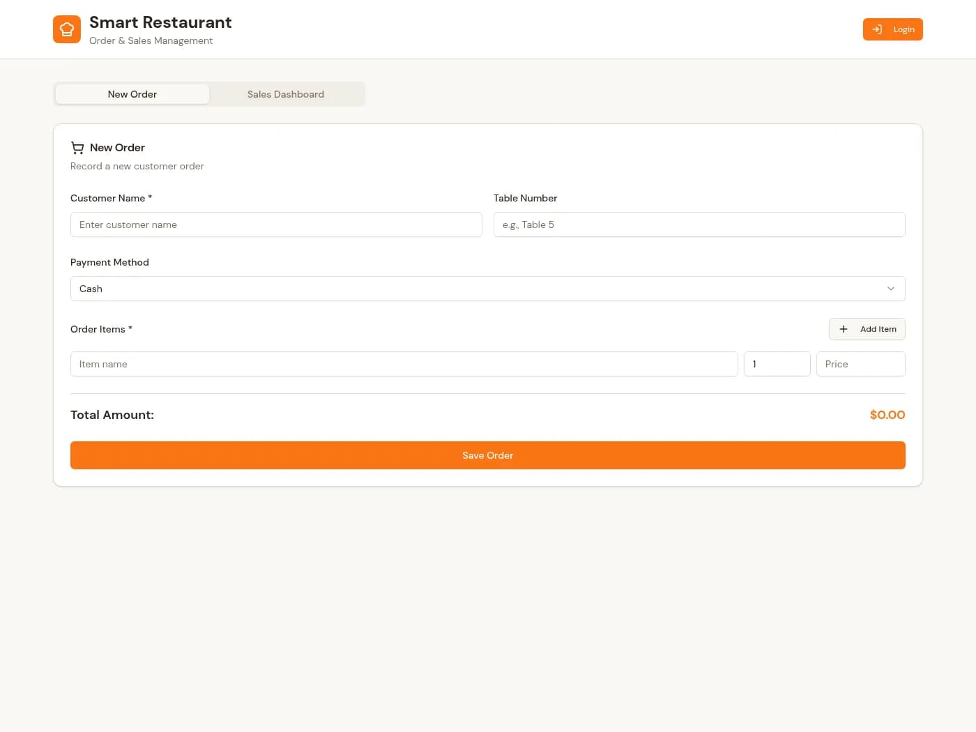 Smart Restaurant Ordering & Sales Dashboard