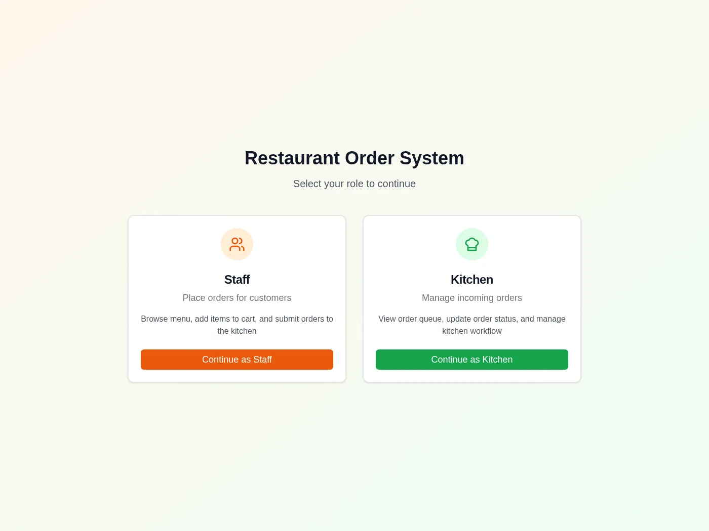 Restored Food Ordering System for Staff and Kitchen