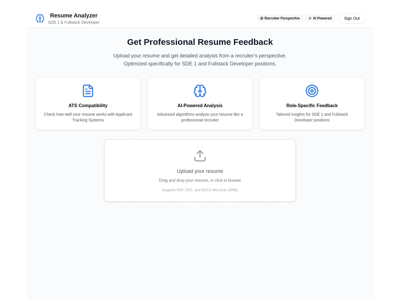 Resume Analyzer for SDE 1 and Fullstack Developer Roles