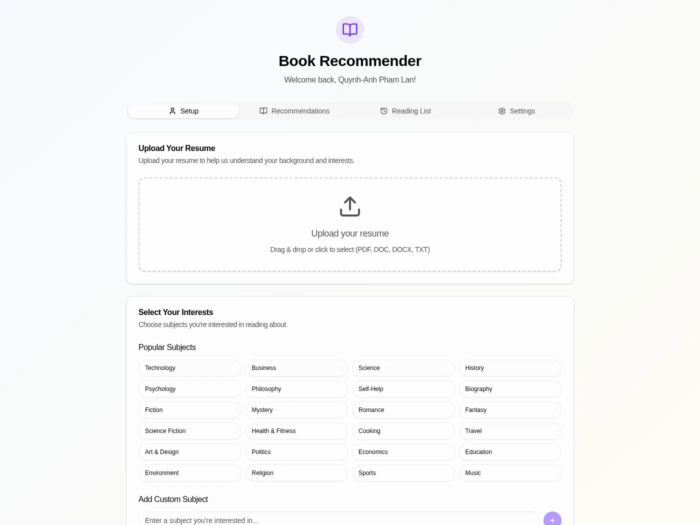 Resume-Based Book Recommender
