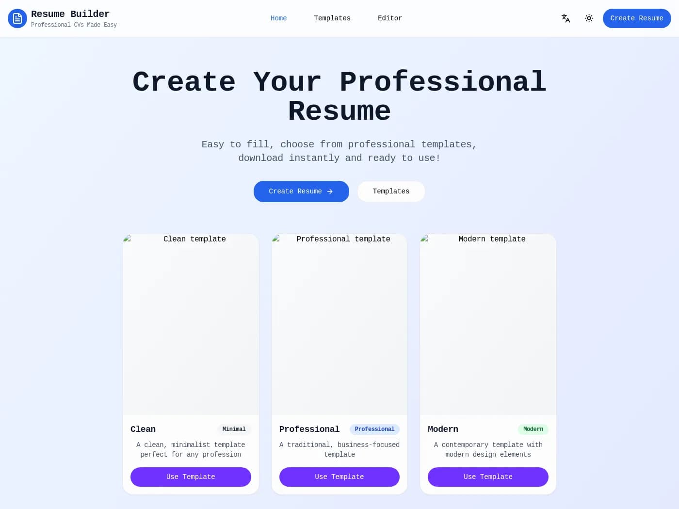 Template-Driven Resume Builder MVP (cv.nl Clone & Modernizer for Blink.new)
