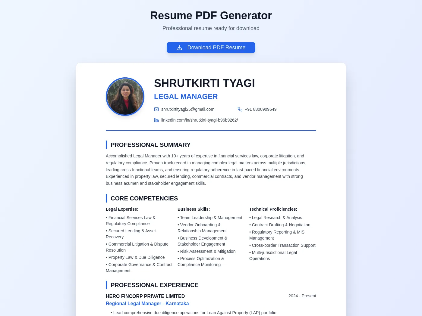 Resume PDF Generator with Image Integration