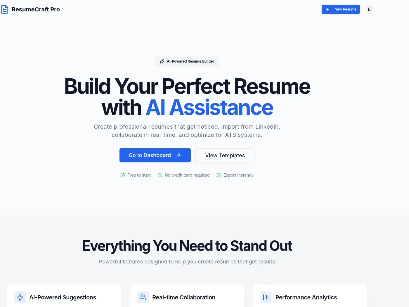 ResumeCraft Pro: AI-Powered Modern Resume Builder & Template Marketplace