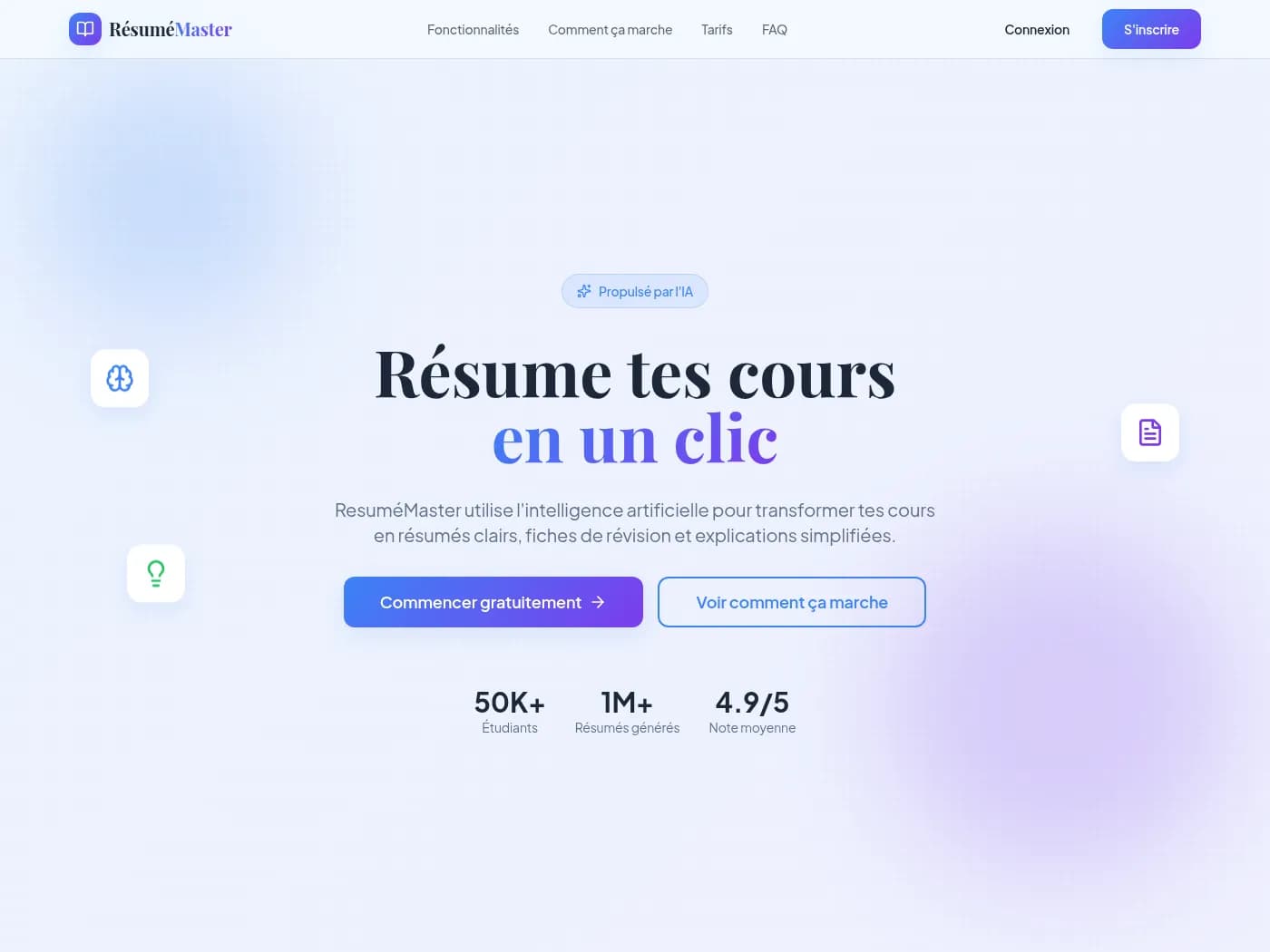 ResuméMaster – Plateforme éducative d'aide à la révision avec IA et design moderne