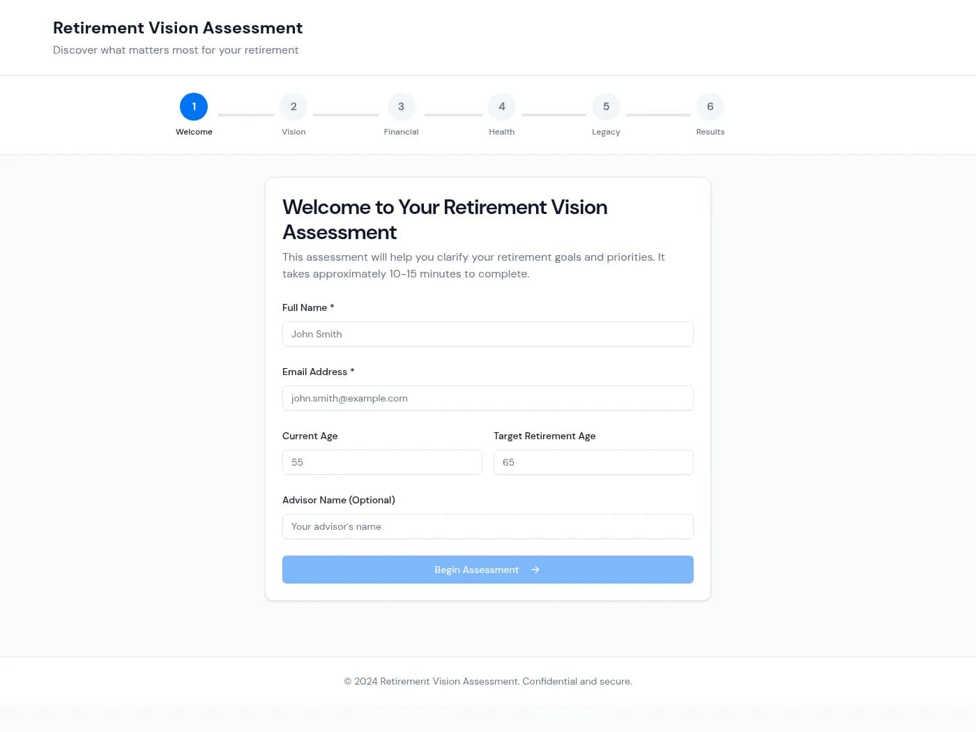 Retirement Vision Assessment for Wealth Advisors