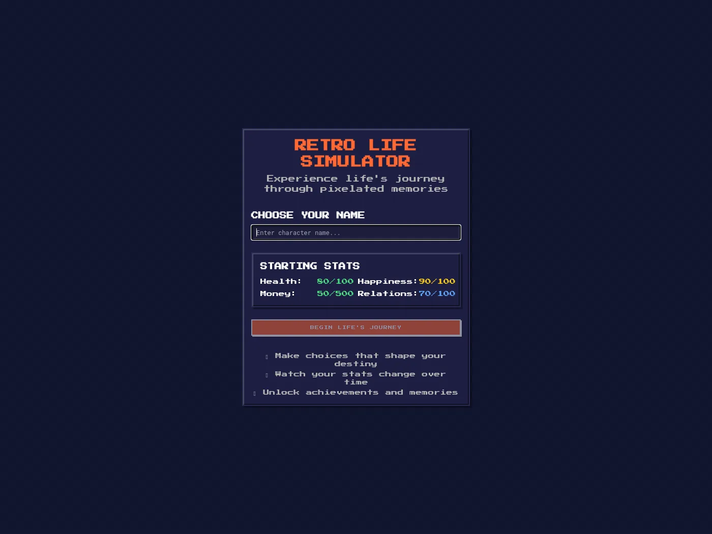 Retro Life Simulator Game