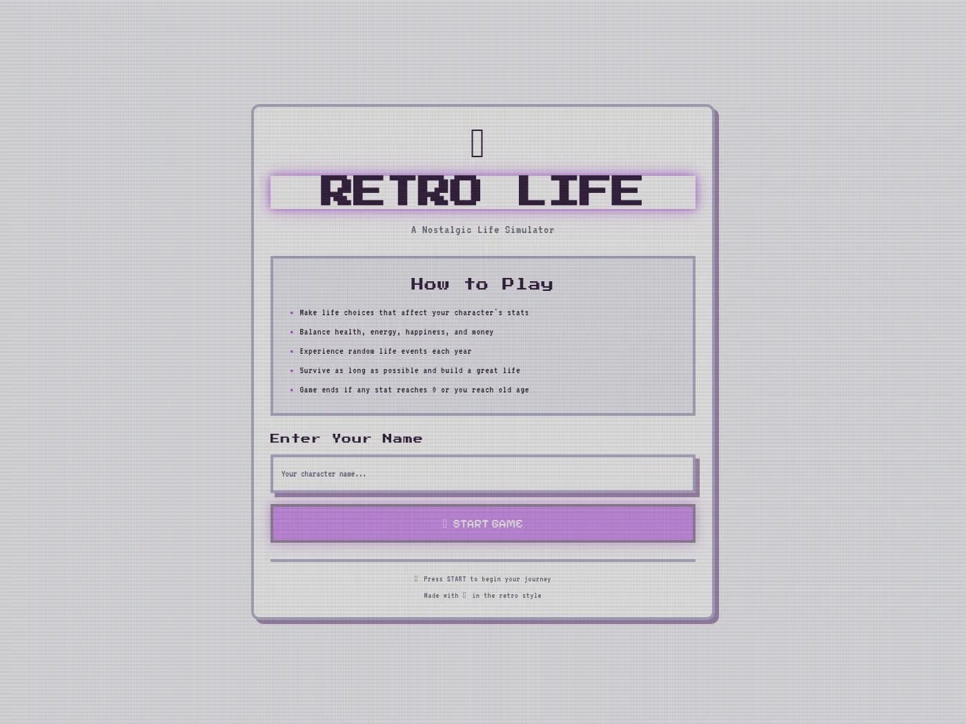 Retro Life Simulator Game