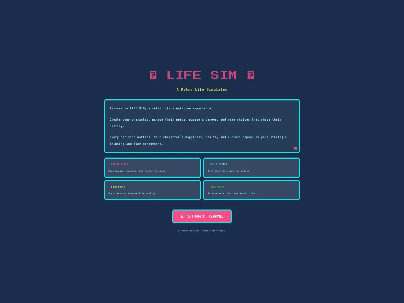 Retro Life Simulator Game