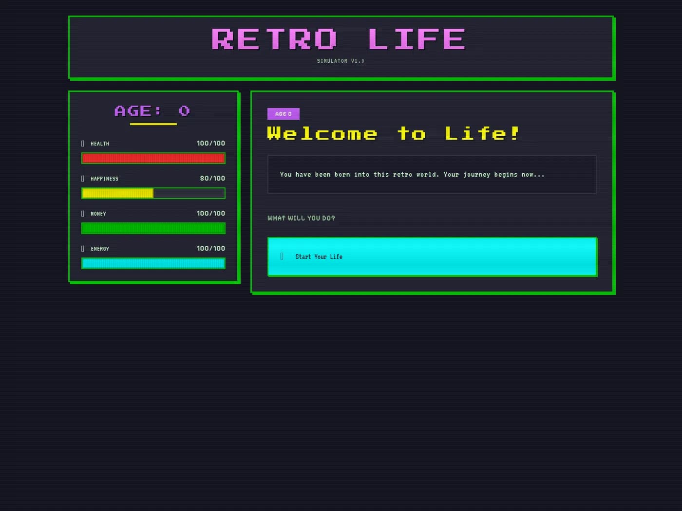 Retro Life Simulator Game