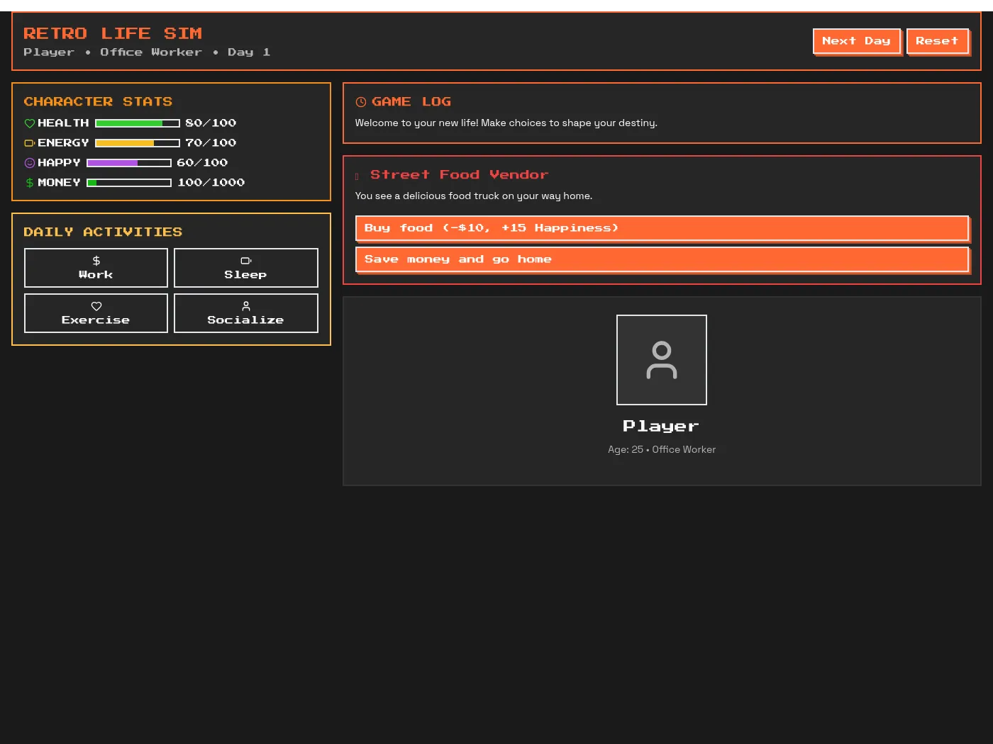 Retro Life Simulator Game