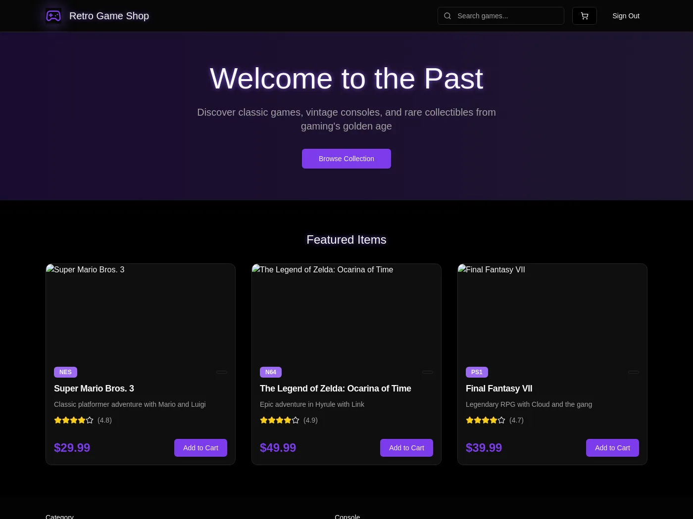 Retro Videogame Shop App