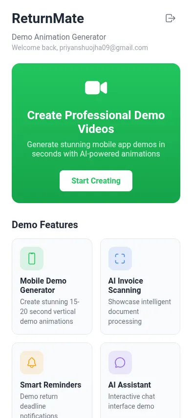 ReturnMate Mobile App Demo Animation Generator