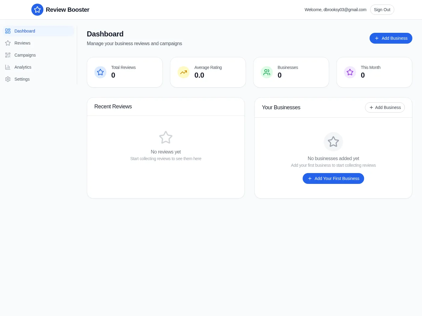Review Booster Web App for Businesses