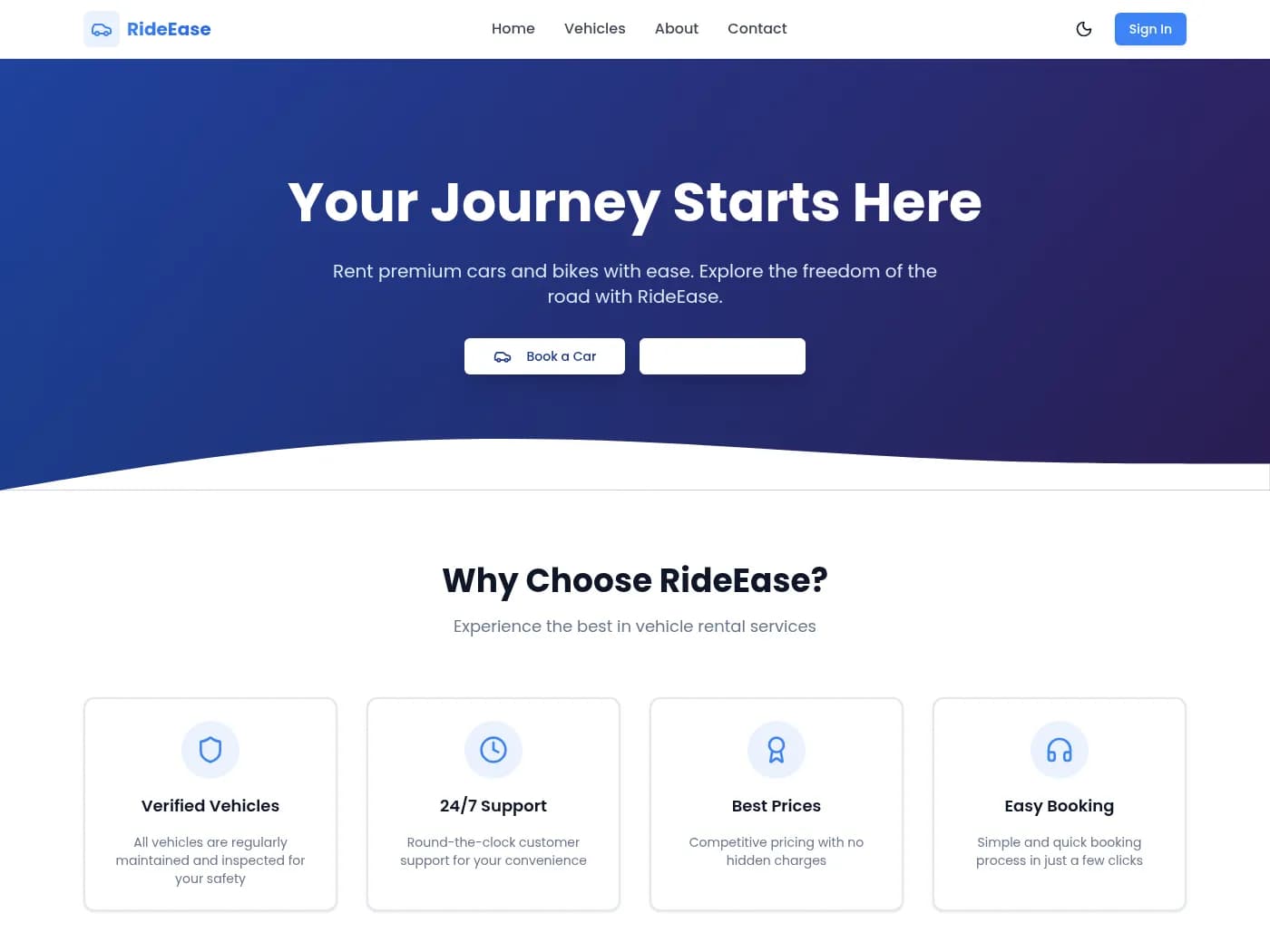 RideEase: Modern Car & Bike Rental Platform