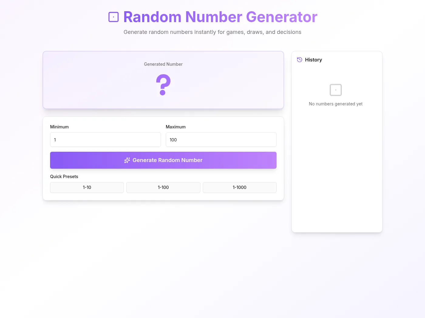 RNG - Simple Random Number Generator App