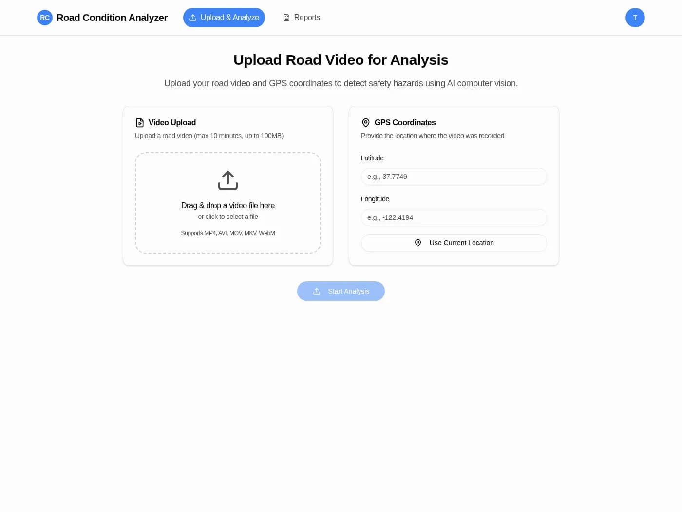 Road Condition Analyzer Web App