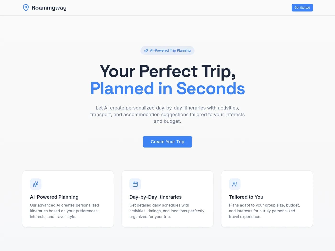 Roammyway: AI-Powered Trip Planner Web App