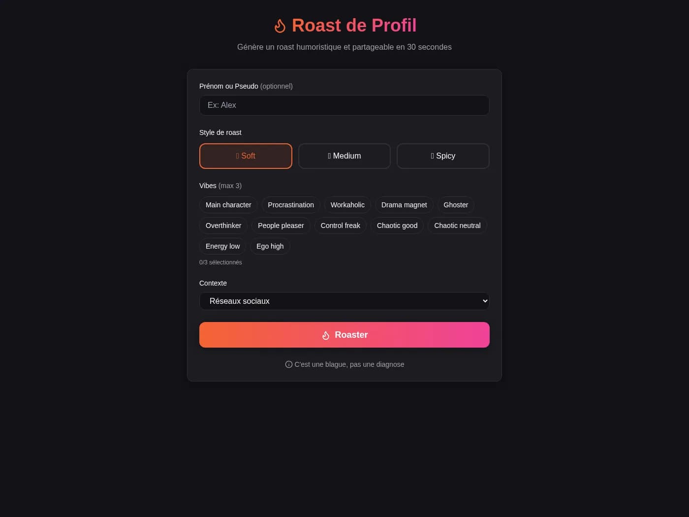 Roast de Profil – Générateur de Roasts Drôles et Partageables