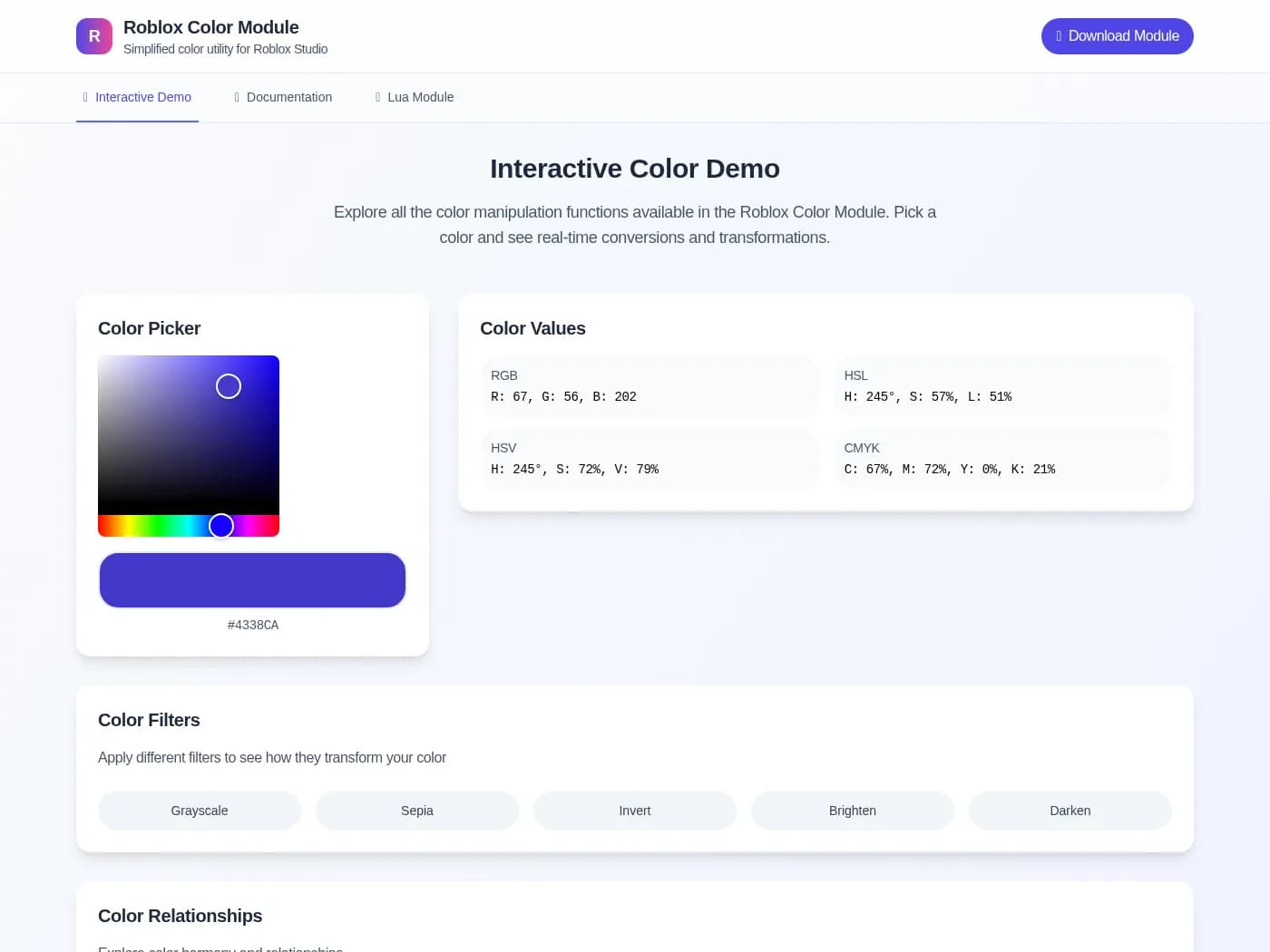 Simplified Color Utility Module for Roblox Studio