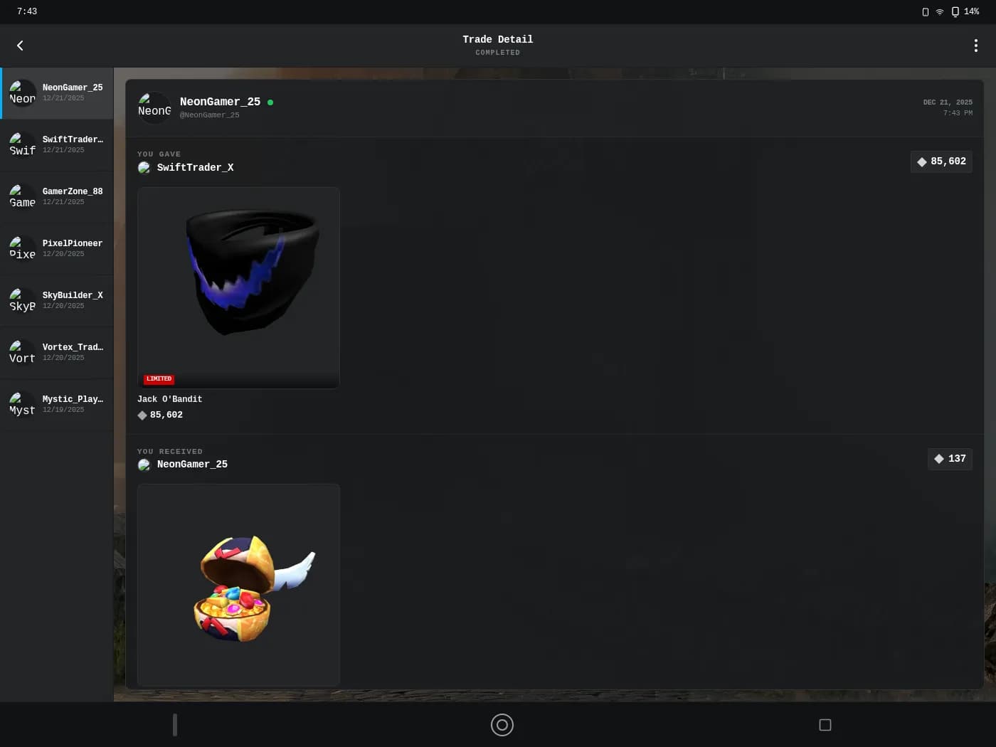 Roblox Trade Screen Mockup