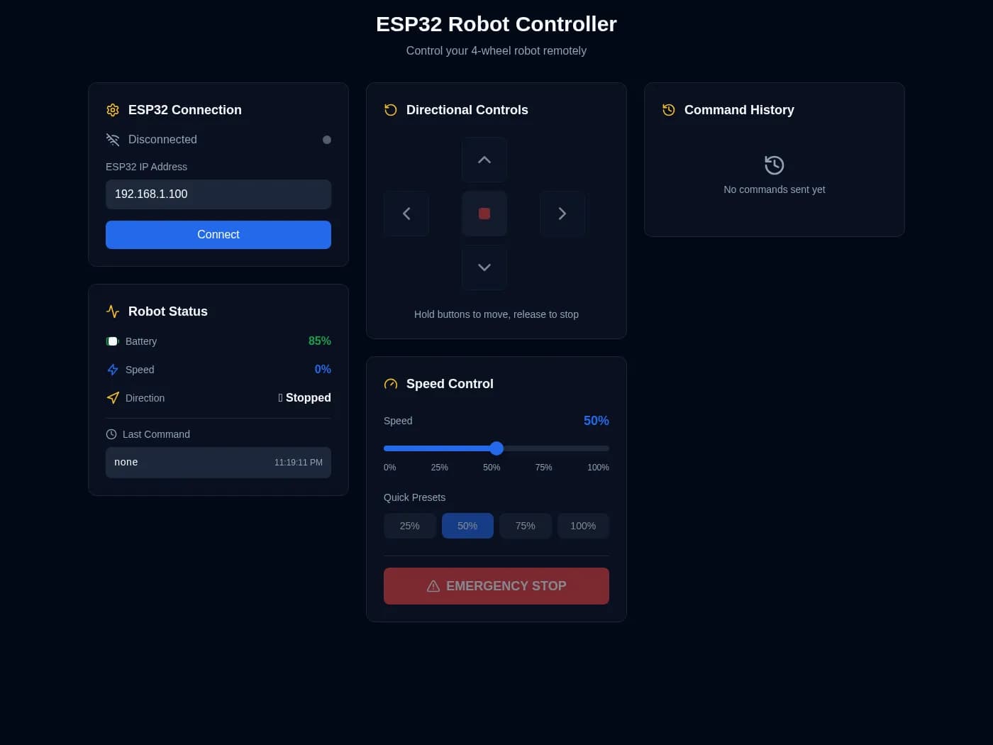 Robot 4-Tayar ESP32 Controller App