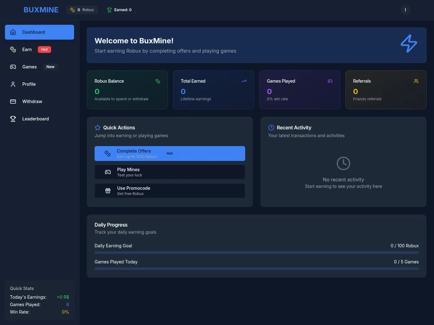 Robux Gamble & Earn Platform with Roblox Integration
