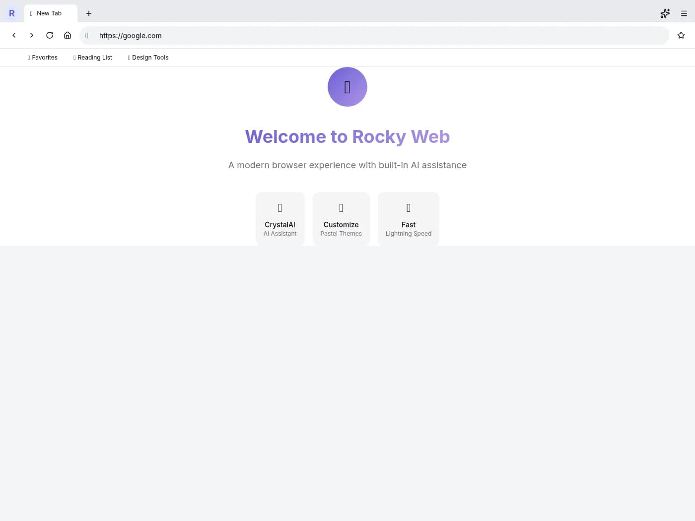 Rocky Web: A Modern Browser with CrystalAI Assistant and Custom Icon Themes