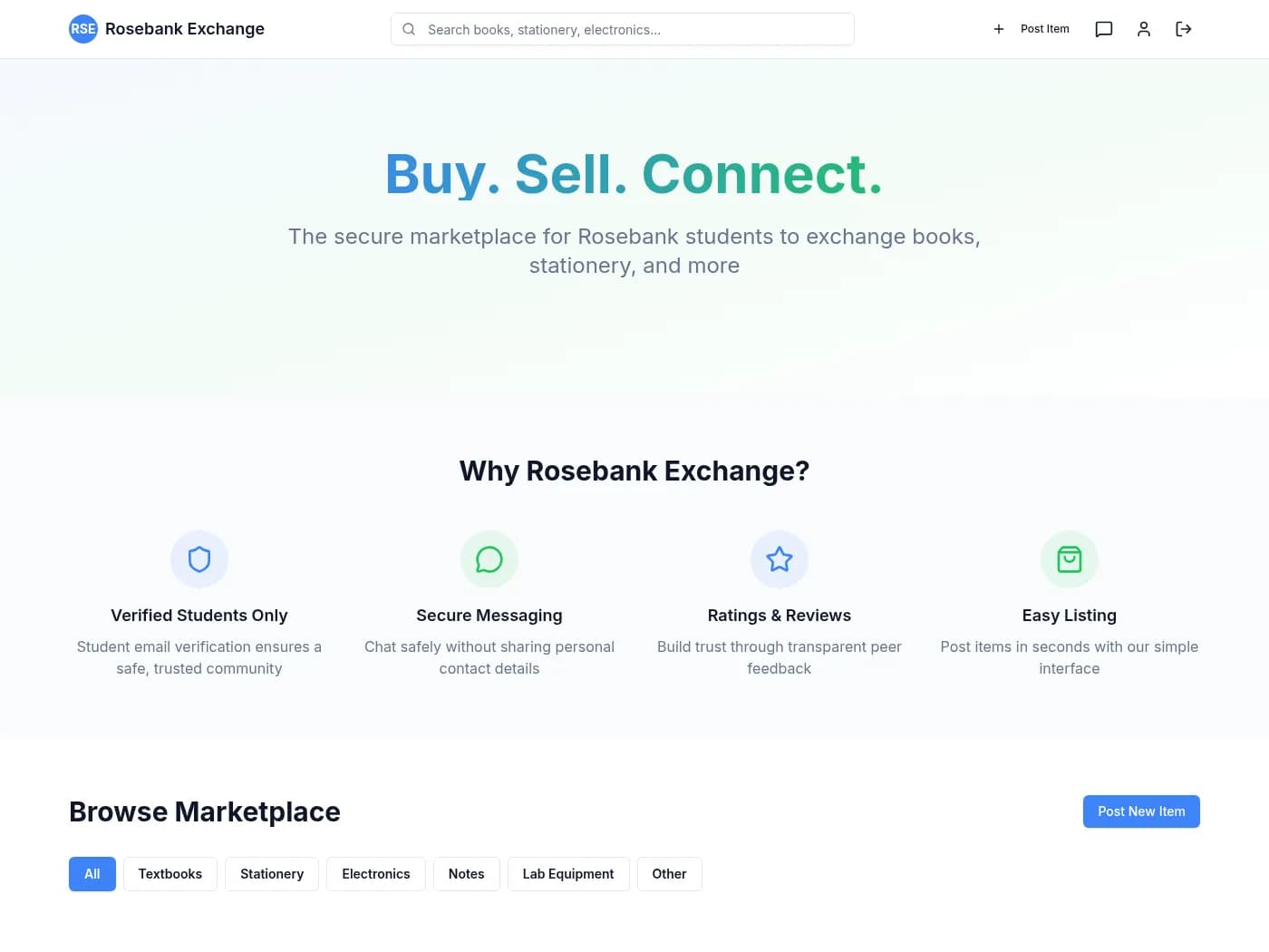 Rosebank Student Exchange – Secure Student Marketplace