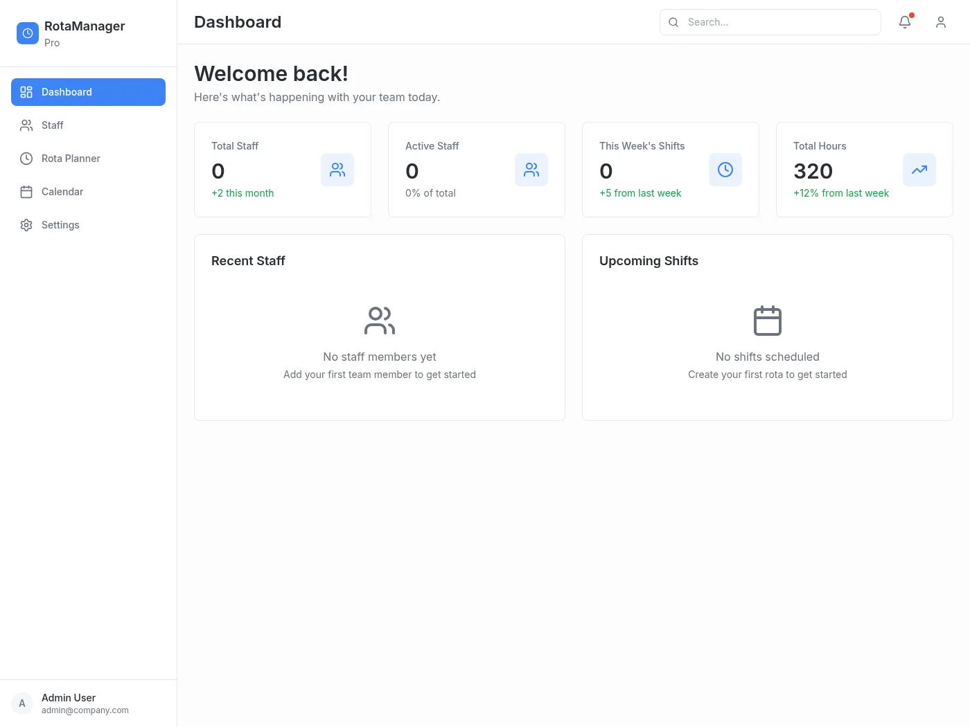 Rota Management Admin Dashboard