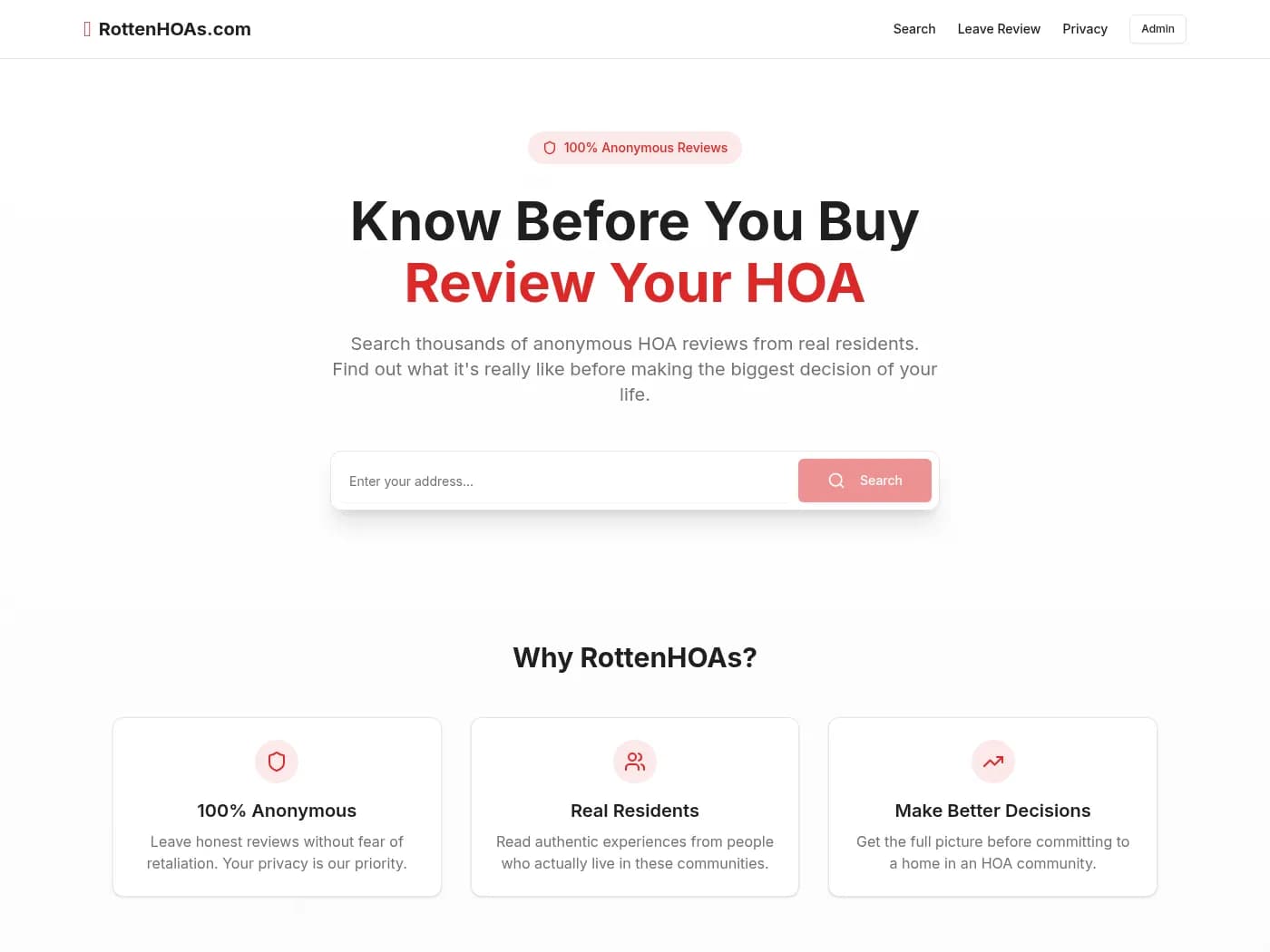 RottenHOAs.com – The Anonymous HOA Review & Search Platform