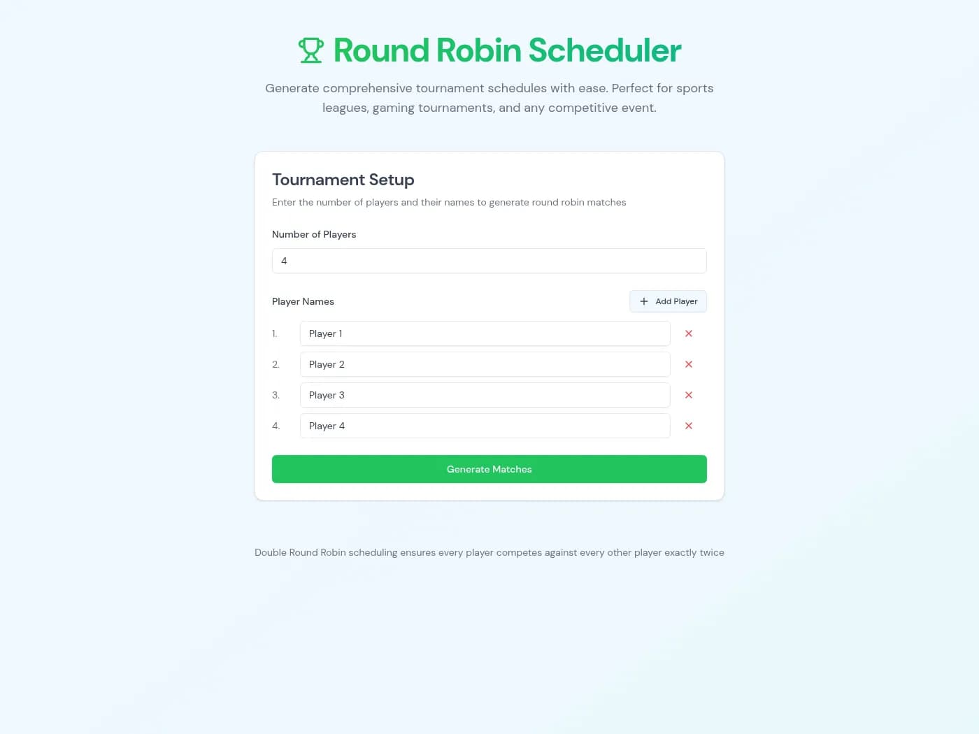 Round Robin Match Scheduler Web App