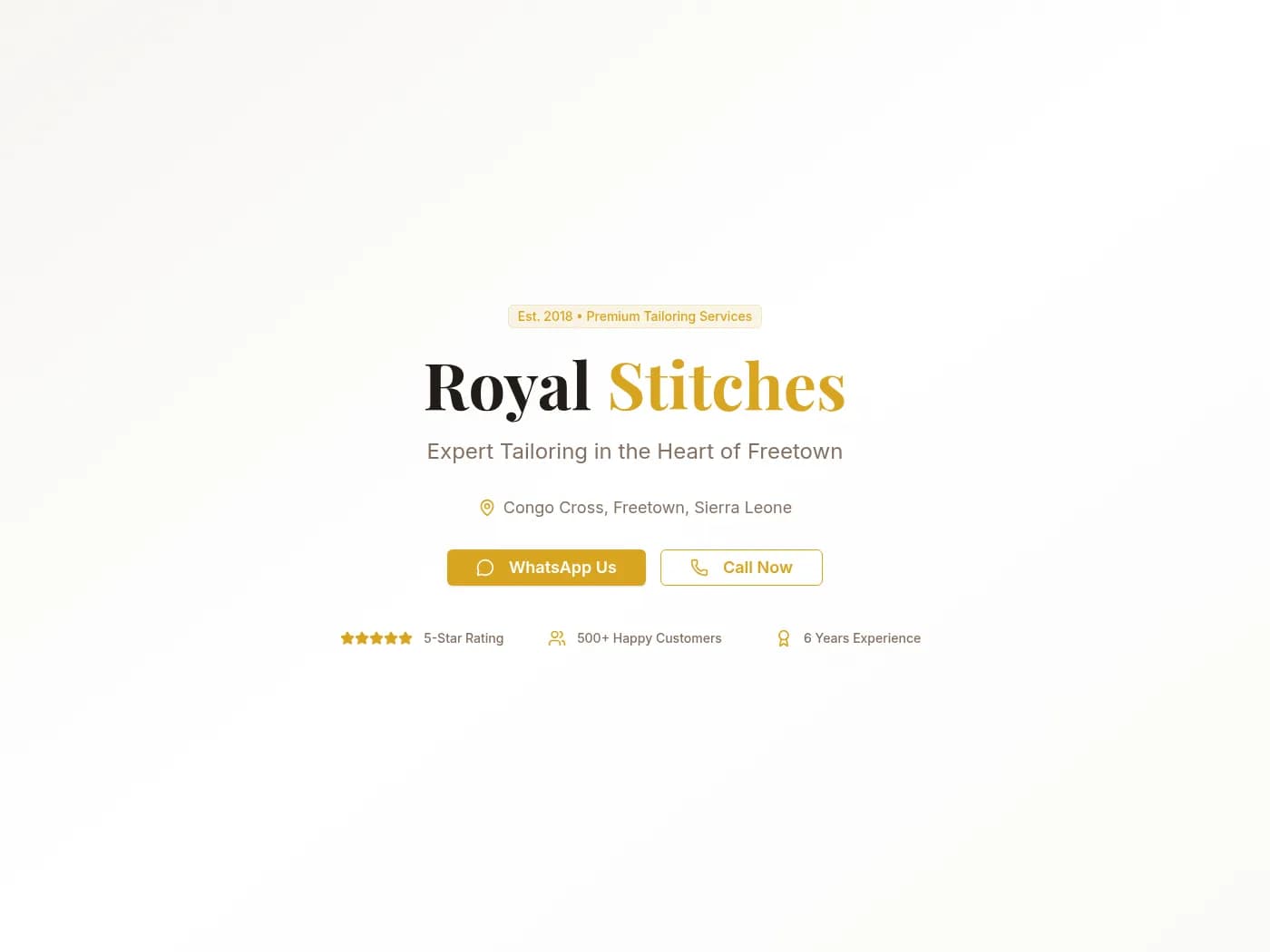 One-Page Portfolio Website for Royal Stitches Tailoring (Freetown)
