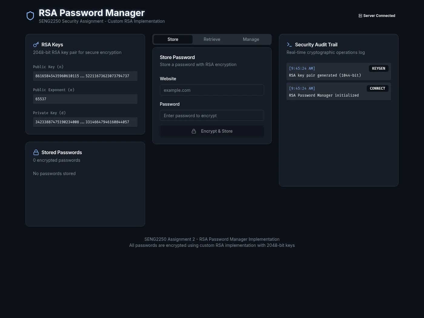Secure Single-Client RSA-Backed Password Manager