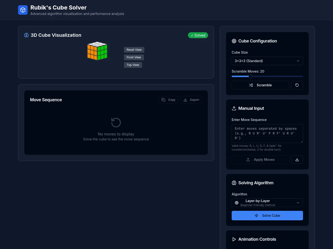 Rubik's Cube Solver Algorithm and Visual Simulator