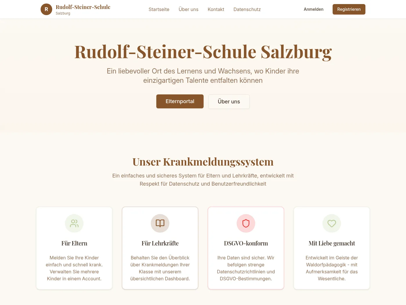 Rudolf-Steiner-Schule Salzburg Krankmeldungssystem (Elternportal & Lehrkräfte-Backend)