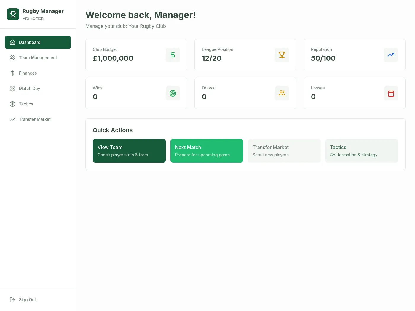 Rugby Club Manager - Turn-Based Strategy Game