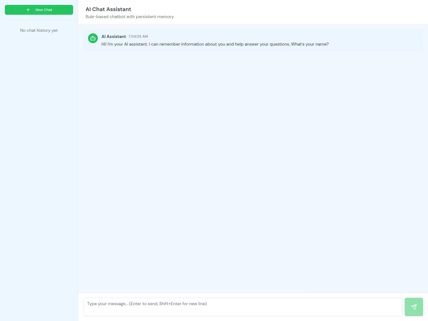 Rule-Based AI Chat Bot with Chat History Persistence