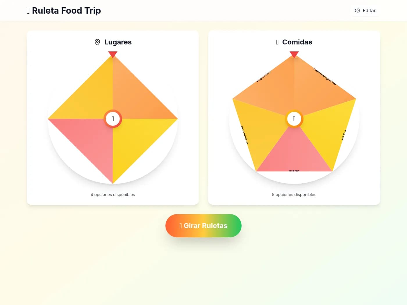 Ruleta Food Trip – Interactive Food & Place Picker