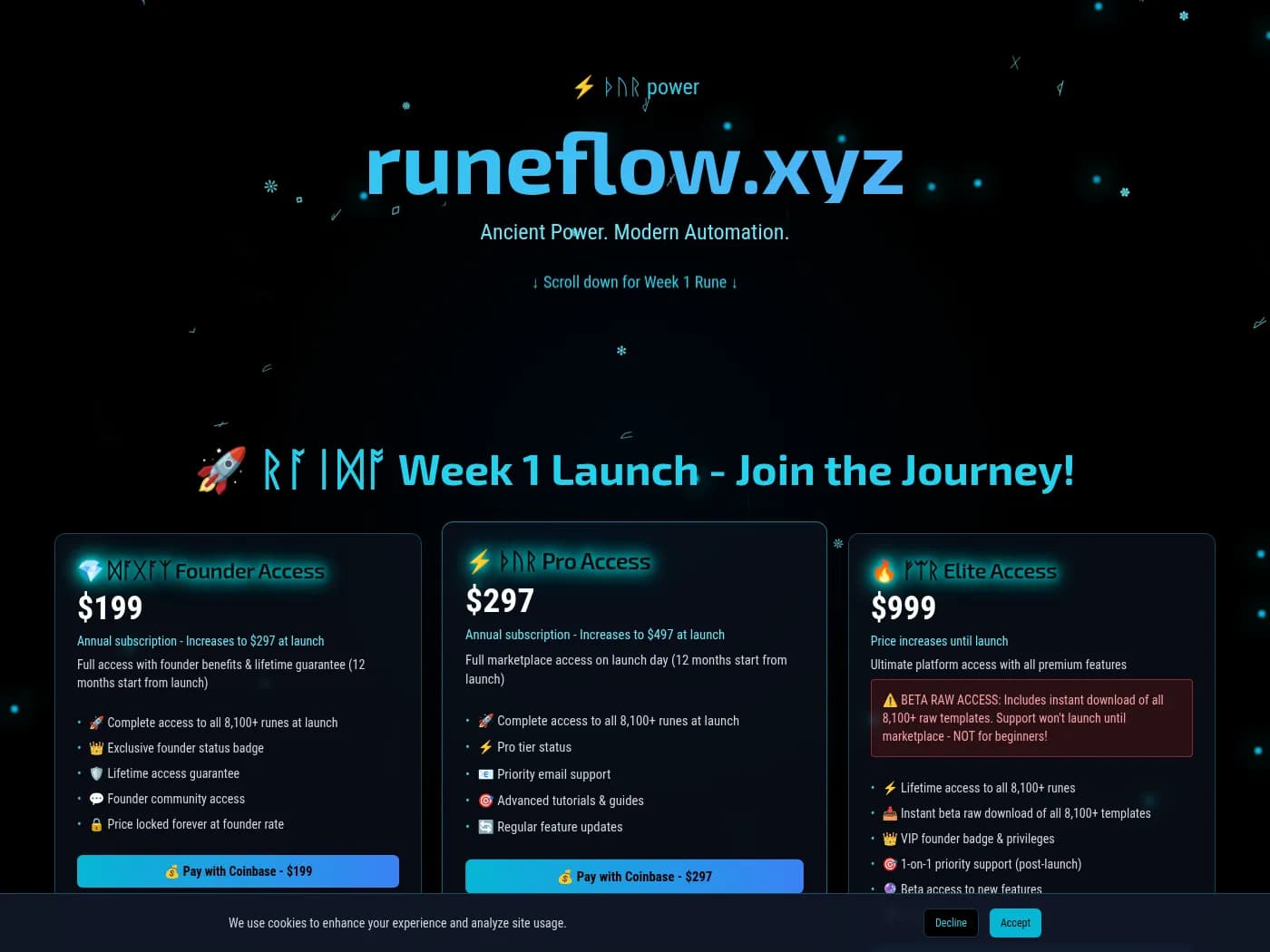 RuneFlow.xyz Mystical Automation Marketplace Landing Page