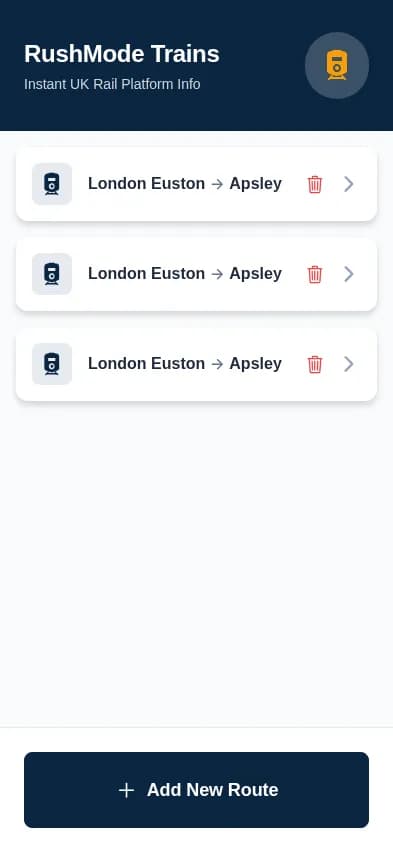 RushMode Trains: Instant UK Rail Platform Info on Android